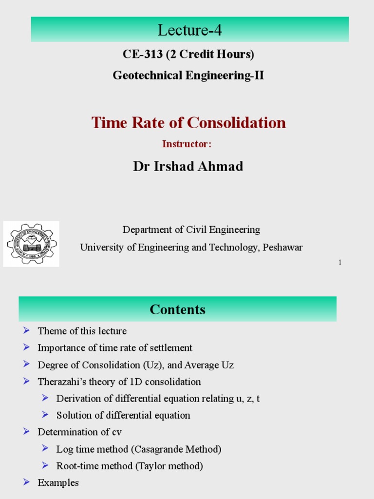 Lec 4. Consolidation-Rate of Settlement | PDF | Applied And ...