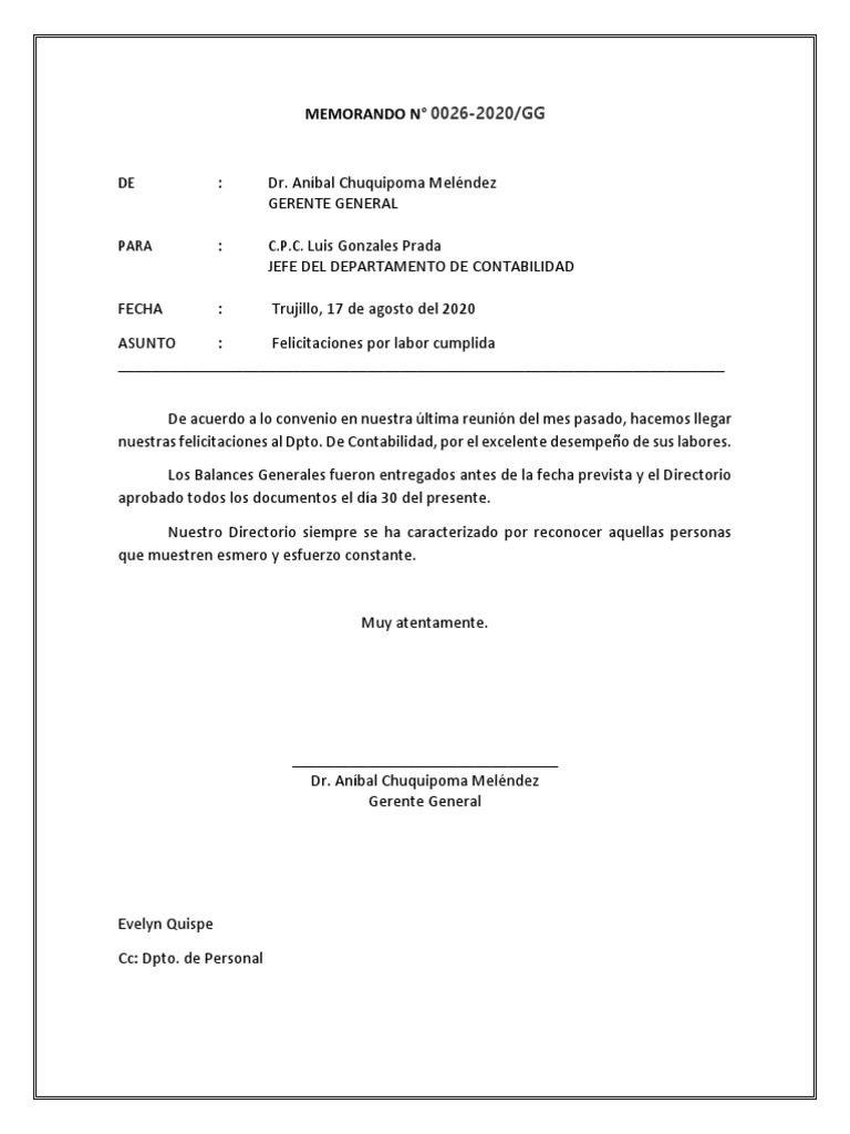 Modelo de Memorandum Ok Documentosgratis | PDF