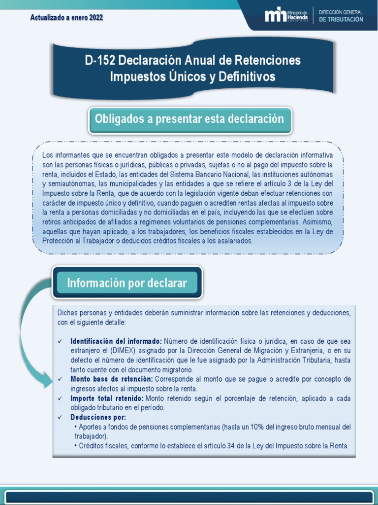 D-152 Declaración Anual de Retenciones Impuestos Únicos y Definitivos | PDF