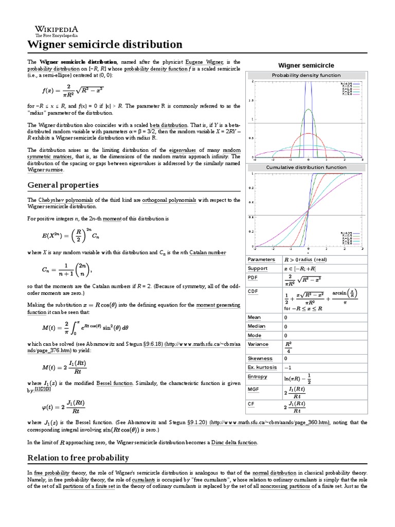 Wigner Semicircle Distribution Pdf