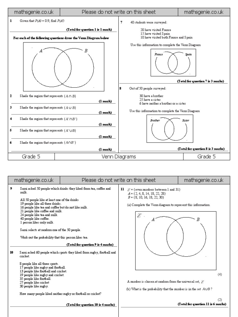 5 Venn Diagrams Ws | PDF | Drink | Non Alcoholic Drinks