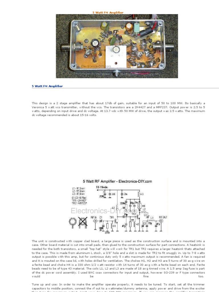5 Watt FM Amplifier | PDF | Amplifier | Electrical Circuits