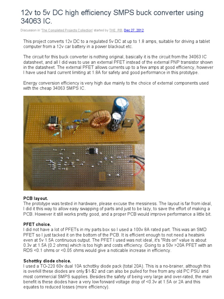 12v To 5v DC High Efficiency SMPS Buck Converter Using 34063 IC | PDF