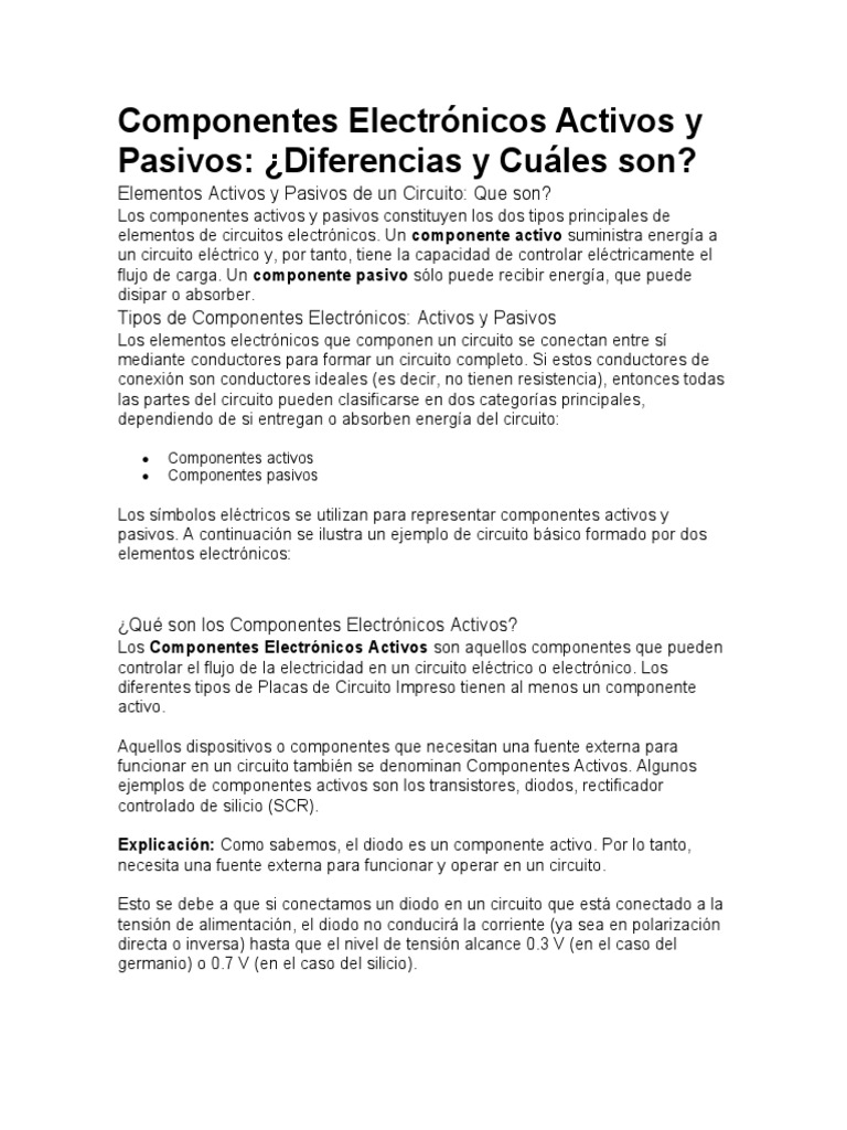 Componentes Electrónicos Activos y Pasivos | PDF | Componente ...