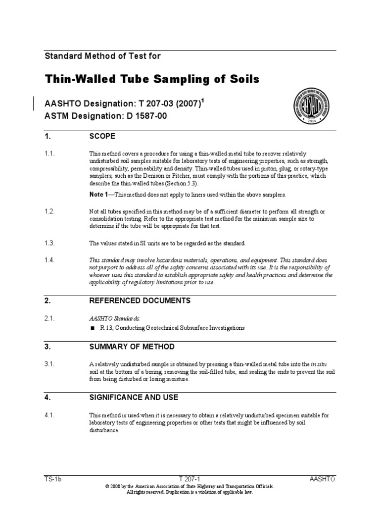 ASTM D 1587 Tubios Shelby | PDF | Pipe (Fluid Conveyance) | Engineering ...