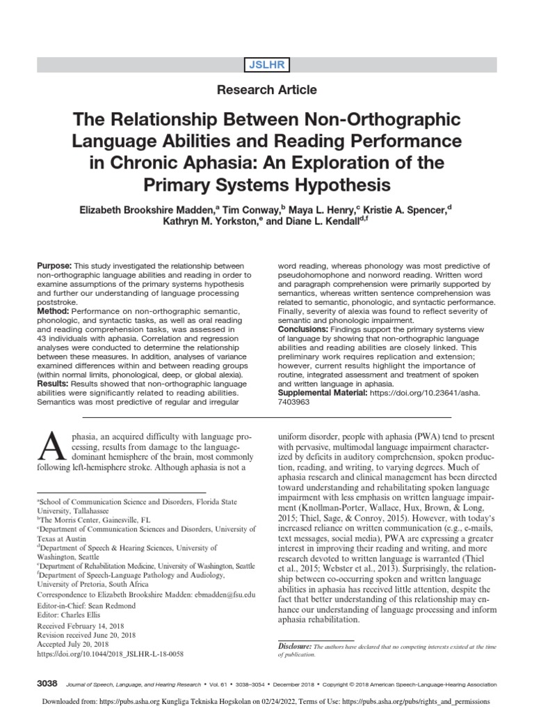 Brookshire Madden Et Al - 2018 | PDF | Dyslexia | Aphasia