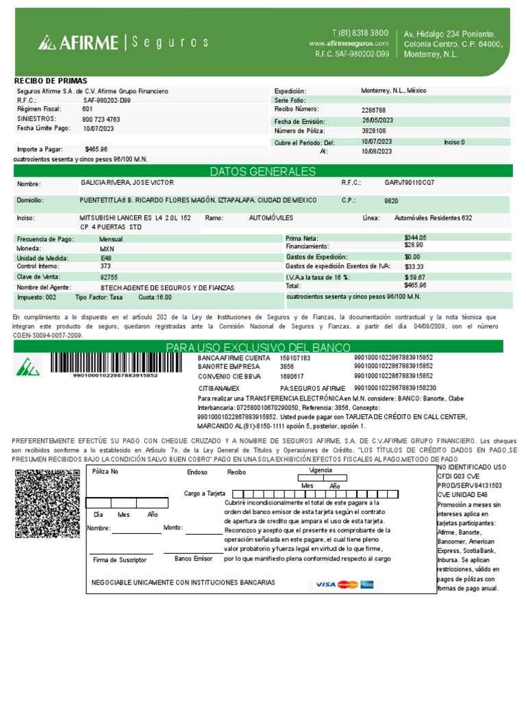 Recibo de Pago 0003828108 - 10 | PDF | Tarjeta de crédito | Bancos