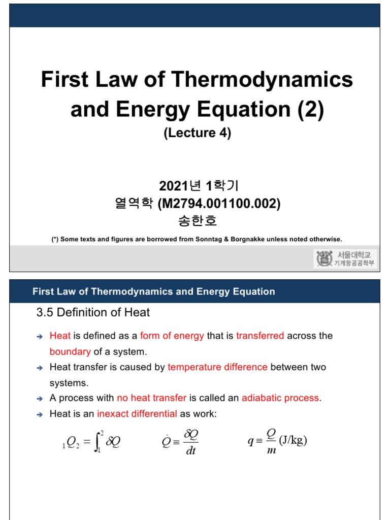 Lecture 4 First Law of Thermodynamics and Energy Equation (2) | PDF ...
