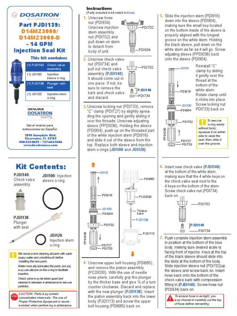 Dosatron d14mz3000 Injector Seal Kit | Download Free PDF | Valve | Plumbing