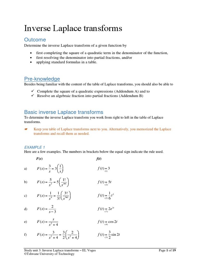 3 2 InverseLaplace Summary | PDF | Mathematical Objects | Algebra