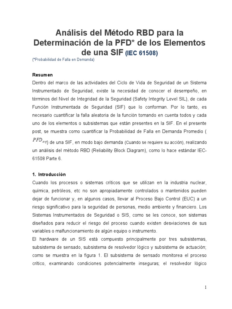 Análisis Del Método RBD para La Determinación de La PFD de Los Elementos de Una SIF-Rev. 01-LEPV ...