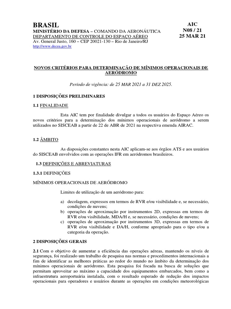 Aic n08 21 Novos Criterios para Determinacao de Minimos Operacionais de ... Aic n08 21 Novos Criterios para Determinacao de Minimos Operacionais de ...
