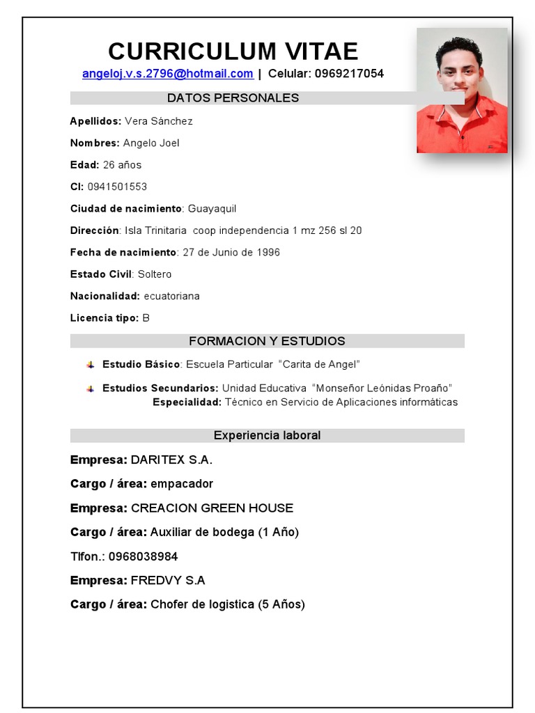 Curriculum Vitae de Angelo Vera Sánchez | PDF