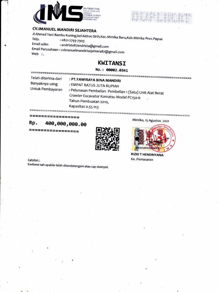 Invoice for Komatsu Excavator PC150 | PDF