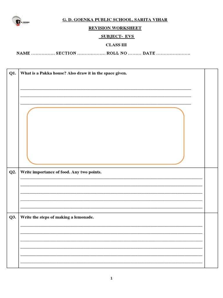 EVS Class 3 - Revision Worksheet | PDF | Vegetables