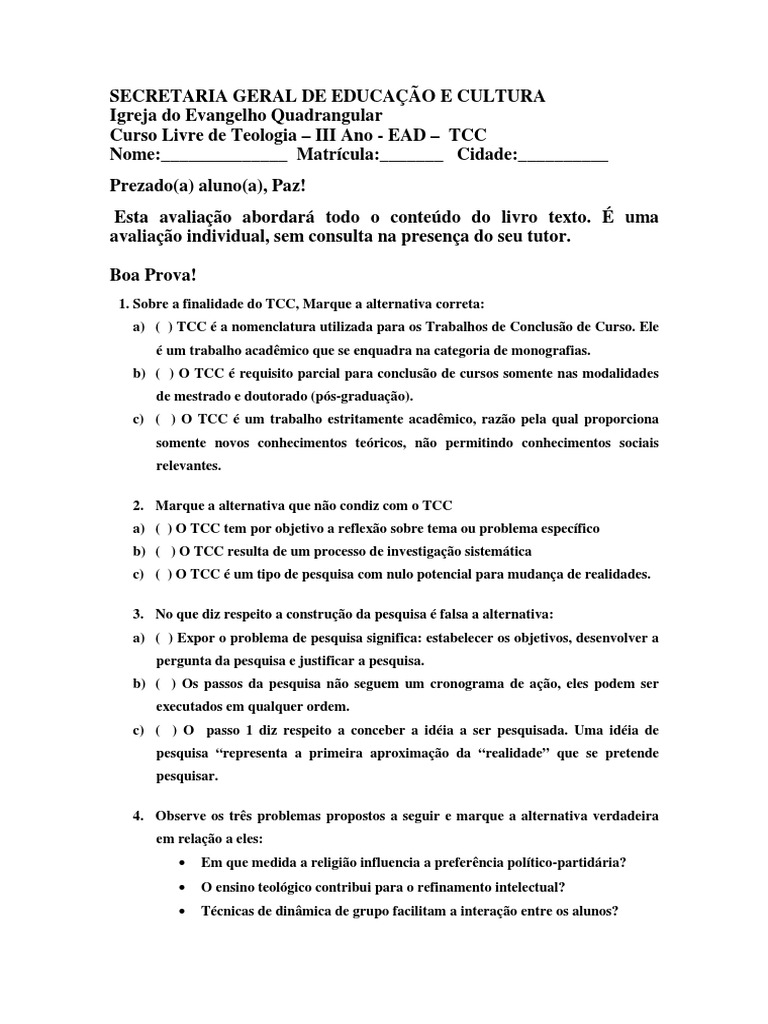 Exame TCC | PDF | Teoria | Science