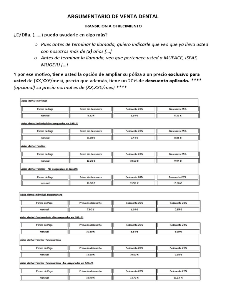 ARGUMENTARIO DE VENTA DENTAL (AMPLIADO) v1 | PDF | Póliza de seguros