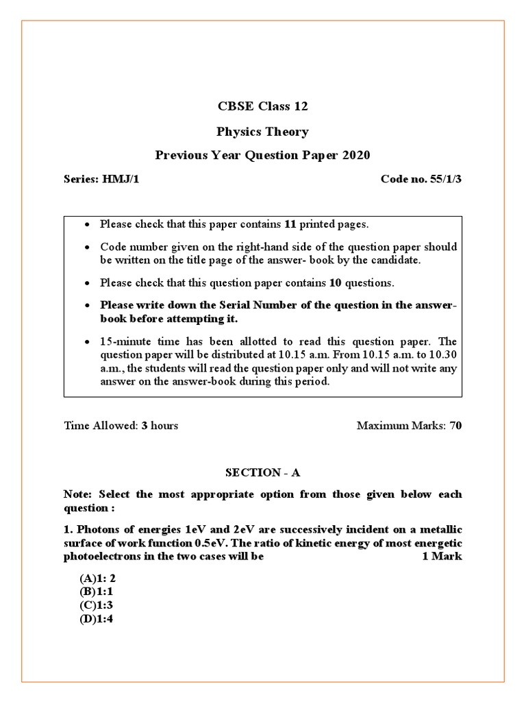 CBSE Previous Year Question Papers Class 12 Physics | PDF | Transformer | Angular Resolution