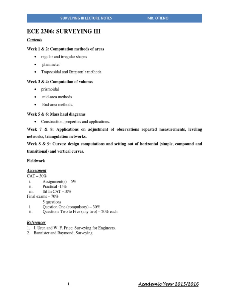 Ece2306 Surveying III | PDF | Area | Surveying