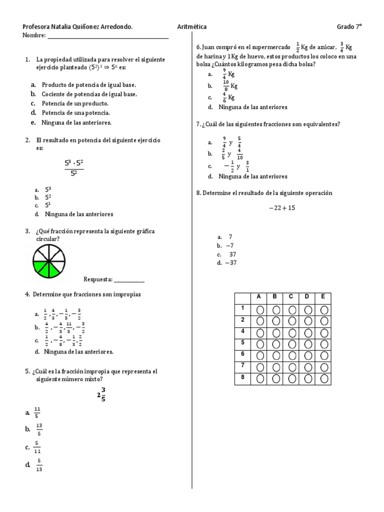 Prueba Tipo Icfes II Periodo Matemáticas - Séptimo | PDF | Exponenciación | Números