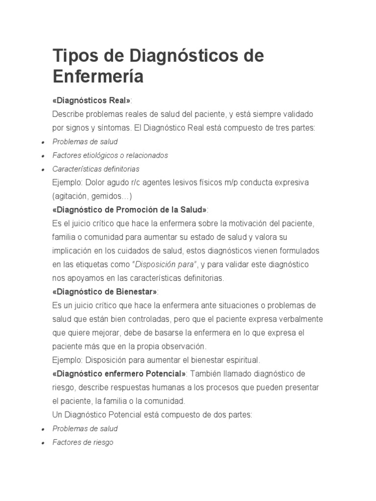 Tipos de Diagnósticos de Enfermería | PDF