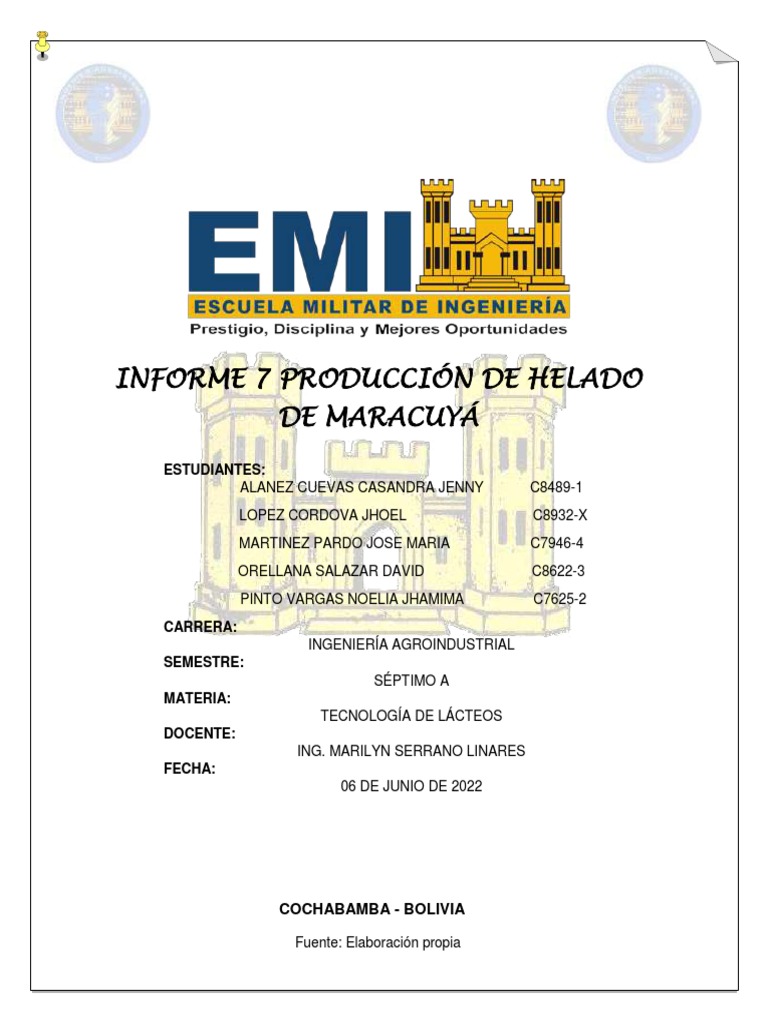 Informe 7 Helado de Maracuya | PDF | Helado | Leche