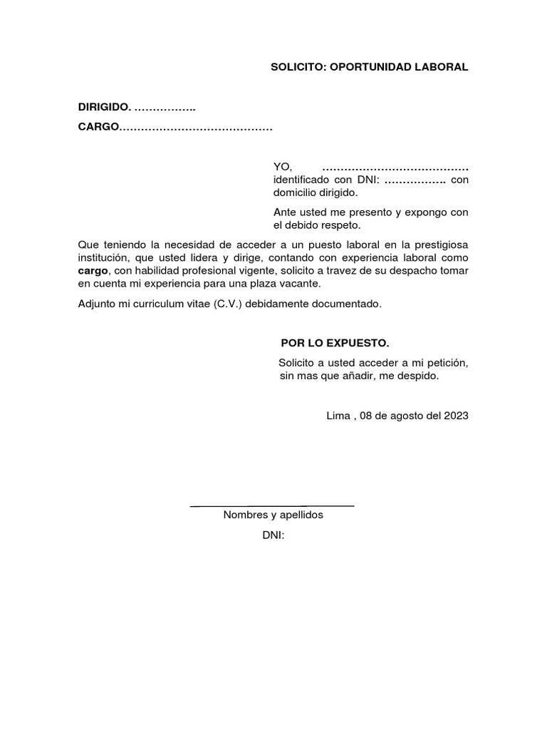 Solicito: Oportunidad Laboral | PDF