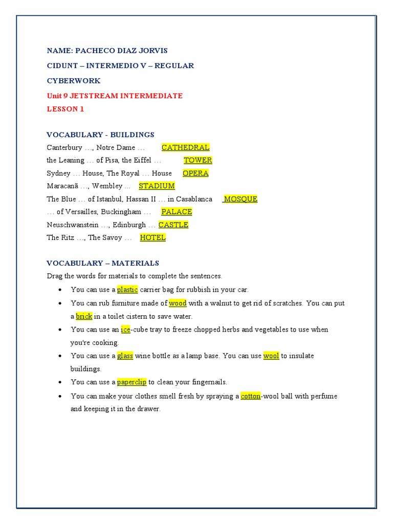 Cyberwork Unit 9 JETSTREAM INTERMEDIATE | PDF | Linguistics