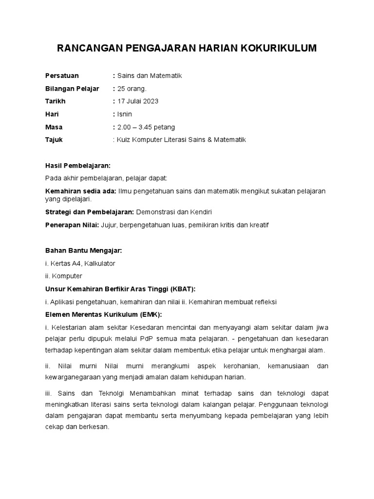 RPH Koku Kuiz Sains | PDF