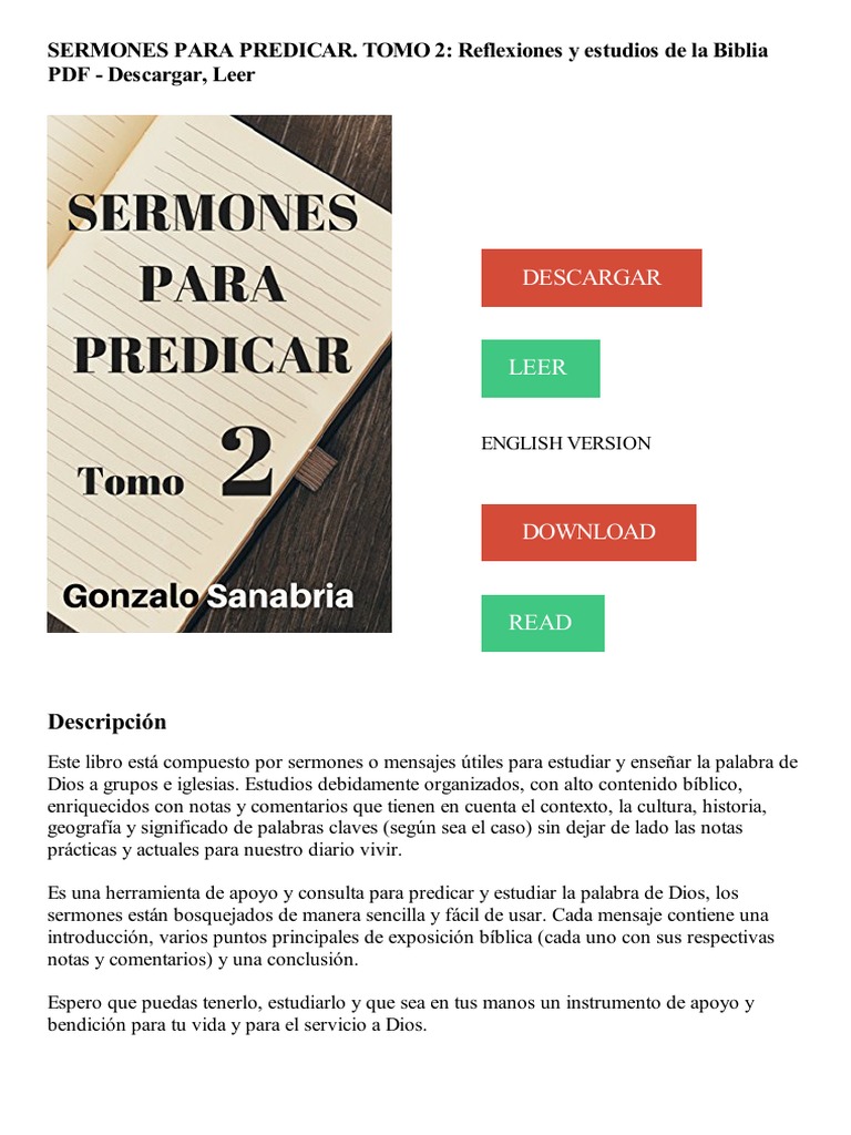 SERMONES PARA PREDICAR. TOMO 2 - Reflexiones y Estudios de La Biblia PDF - Descargar, Leer | PDF ...