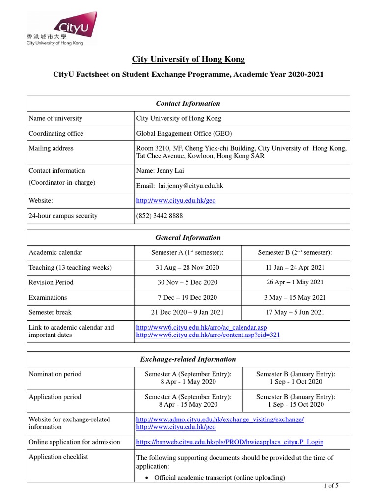 CityU 2020-21 Student Exchange Guide | PDF | Insurance | Travel Visa