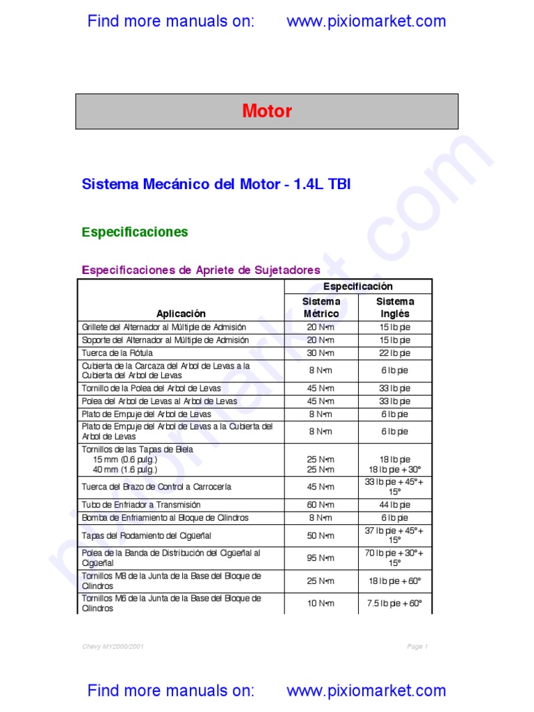 2001 Chevy 1.4 | PDF | Pistón | Aceite de motor