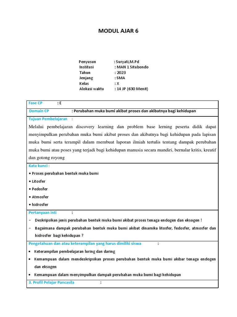 Modul Ajar Geo 6 | PDF