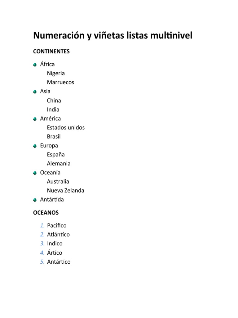 Numeración y Viñetas Listas Multinivel | PDF
