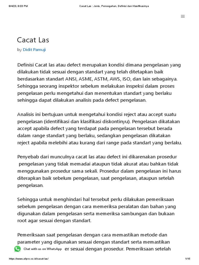 Cacat Las - Jenis, Pencegahan, Definisi Dan Klasifikasinya | PDF Cacat Las - Jenis, Pencegahan, Definisi Dan Klasifikasinya | PDF