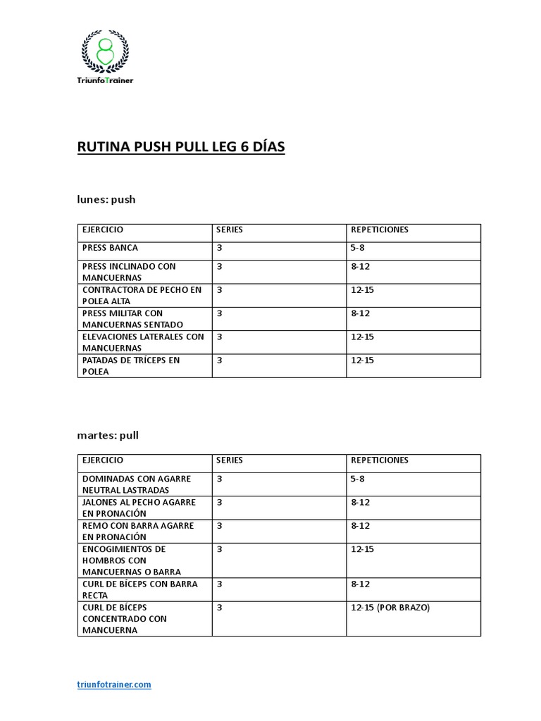 Rutina Push Pull Leg 6 Dias | PDF | Manejo de la obesidad | Aptitud física