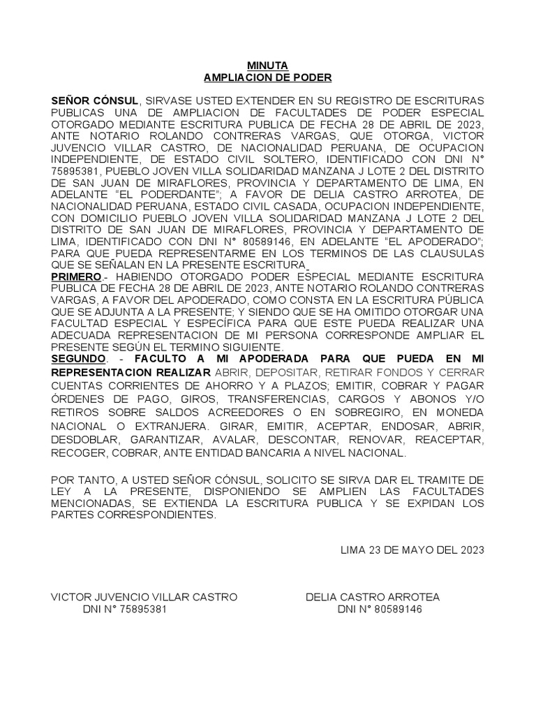 Minuta de Ampliacion de Poder | PDF