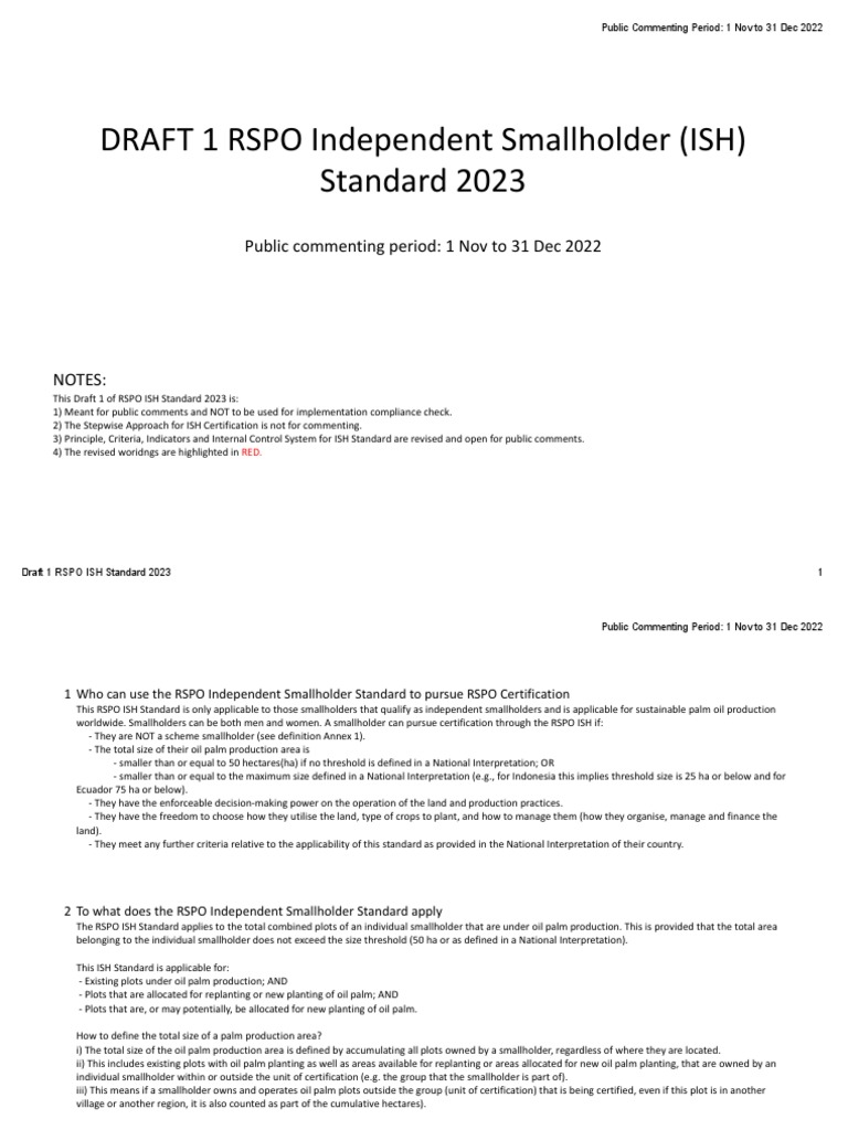 Draft 1 - RSPO ISH Standard 2023 - Public Consultation Version ...