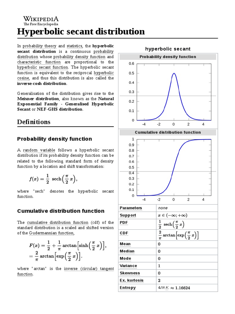 Hyperbolic Secant Distribution | PDF | Mathematics | Functions And Mappings Hyperbolic Secant Distribution | PDF | Mathematics | Functions And Mappings