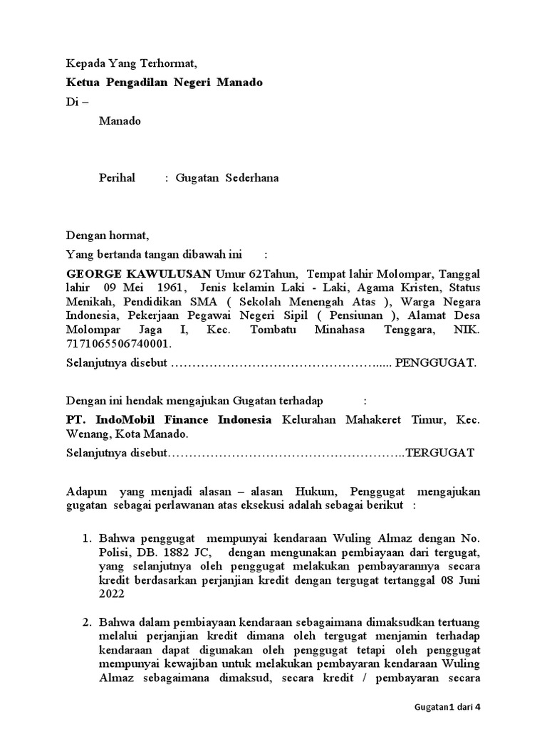 Gugatan Sederhana George Kawulusan | PDF