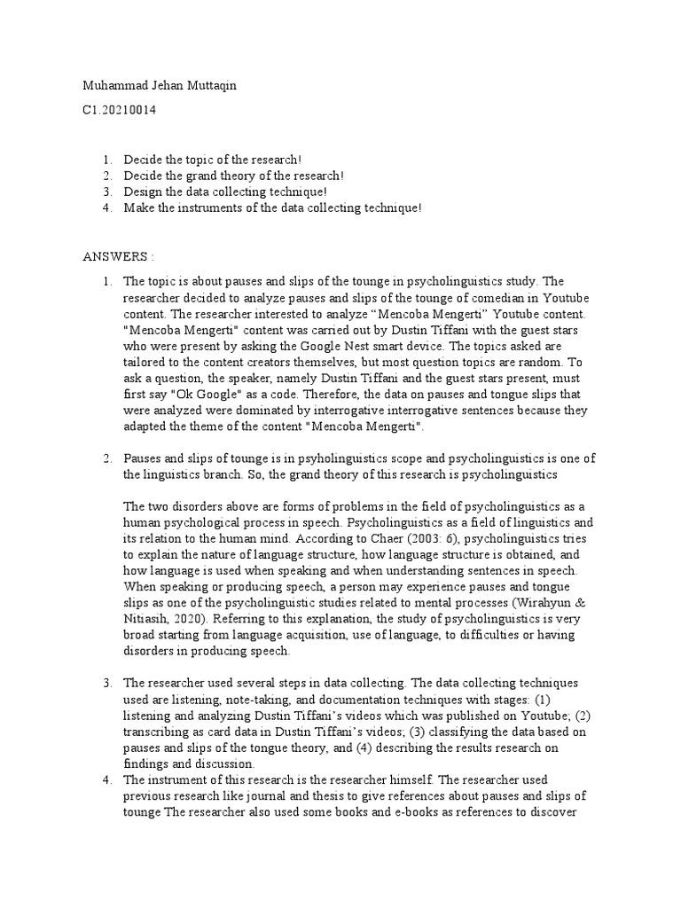 Muhammad Jehan Muttaqin c1.20210014 Researchproject | PDF | Psycholinguistics | Psychology