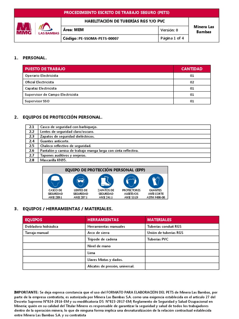 PE-SSOMA-PETS-00007 - Habilitación de Tuberias RGS y PVC - REV0 | PDF ...