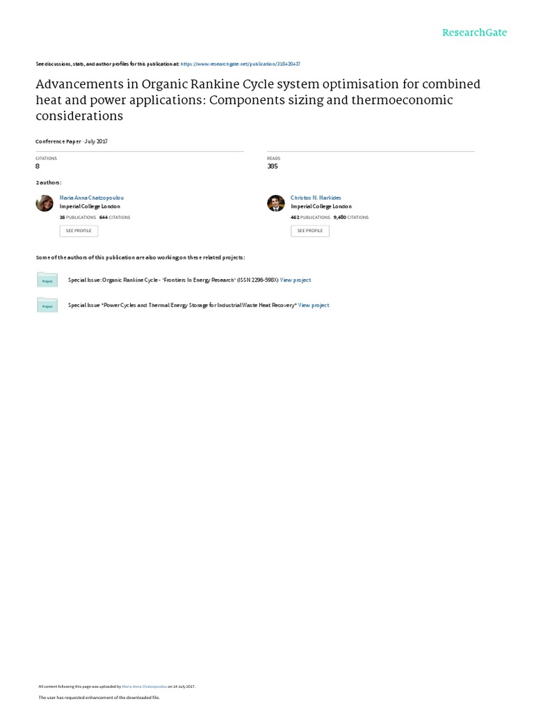 Advancements in Organic Rankine Cycle System Optimisation For Combined Heat and Power ...
