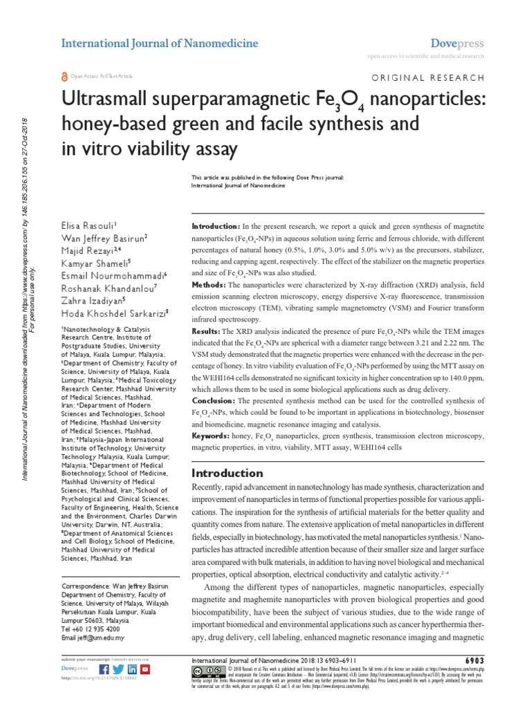 Ultrasmall Superparamagnetic Fe O Nanoparticles: Honey-Based Green and ... Ultrasmall Superparamagnetic Fe O Nanoparticles: Honey-Based Green and ...