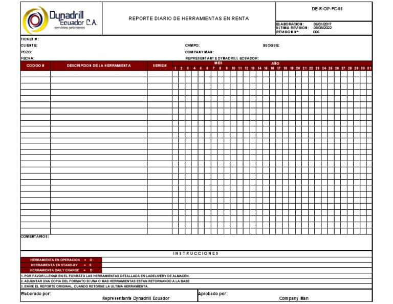 12 DE-R-OP-FC-08 Reporte Herramienta en Renta | PDF