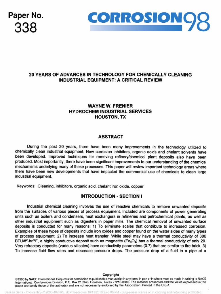 1355 - 20 Years of Advances in Technology For Chemical Cleaning | PDF ...