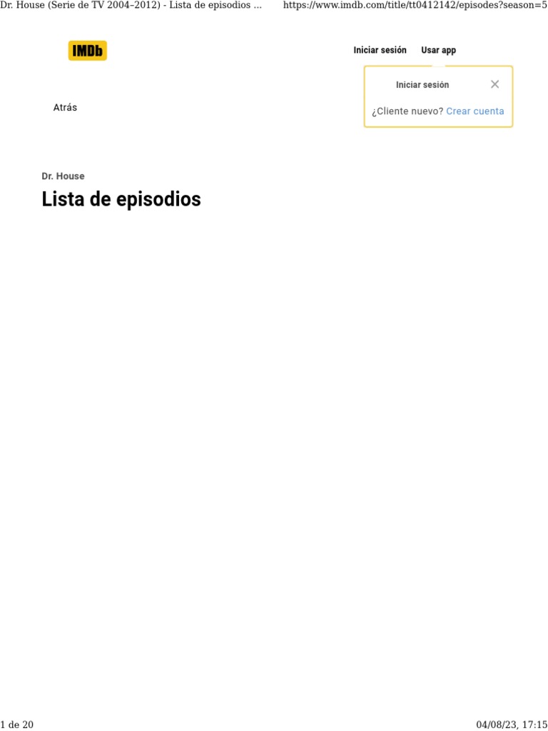 Dr. House (Serie de TV 2004-2012) - Lista de Episodios - IMDb | PDF ...