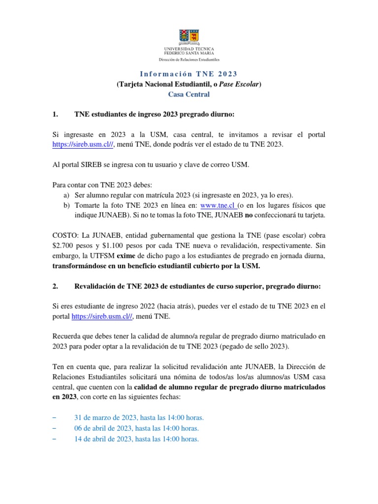 Informacion TNE 2023 Pregrado Diurno | PDF