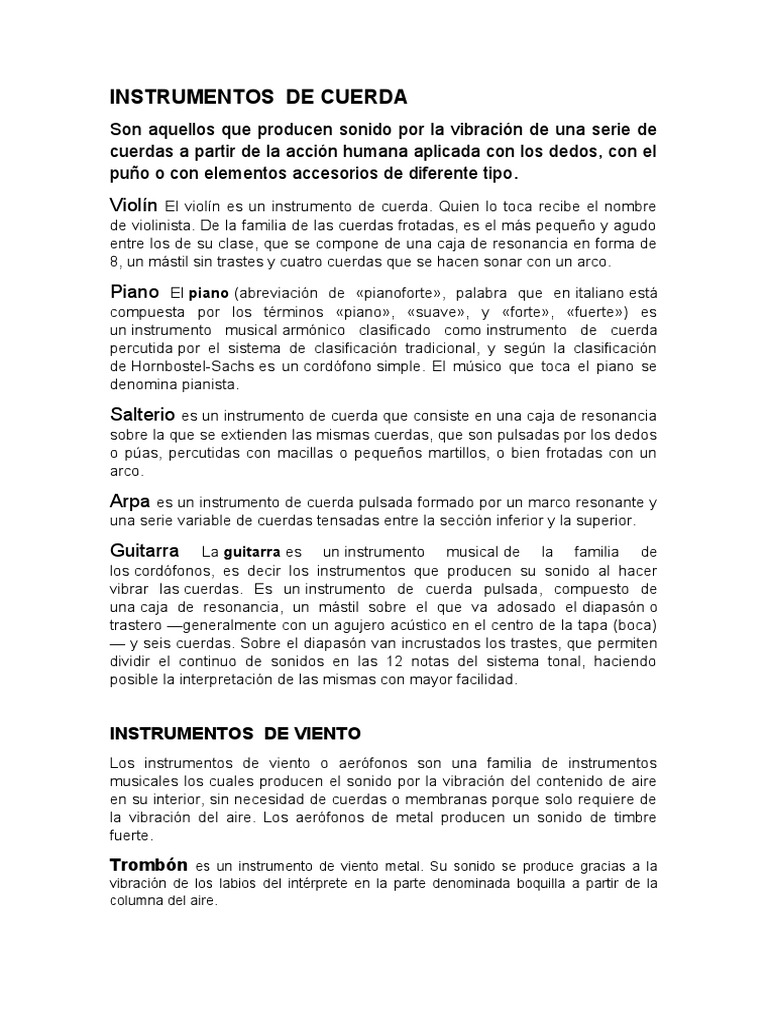 INSTRUMENTOS DE CUERDA Informacion | PDF | Instrumentos de cuerda ...