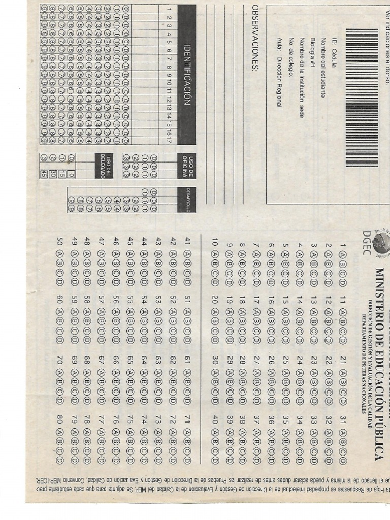 Hoja para Marcar Las Respuestas de La Prueba Simulacro | PDF